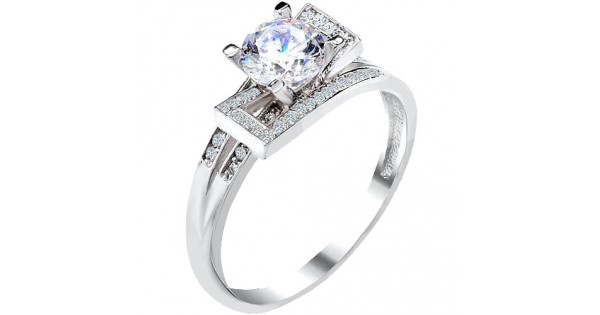 Λευκόχρυσο μονόπετρο δαχτυλίδι Κ14 με ζιργκόν